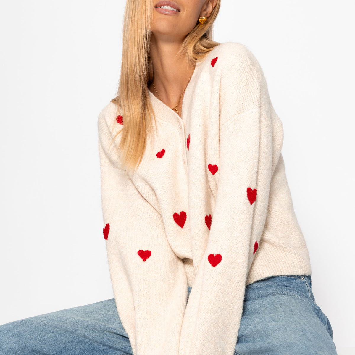 Cardigan with red heart - off-white – SASSYCLASSY